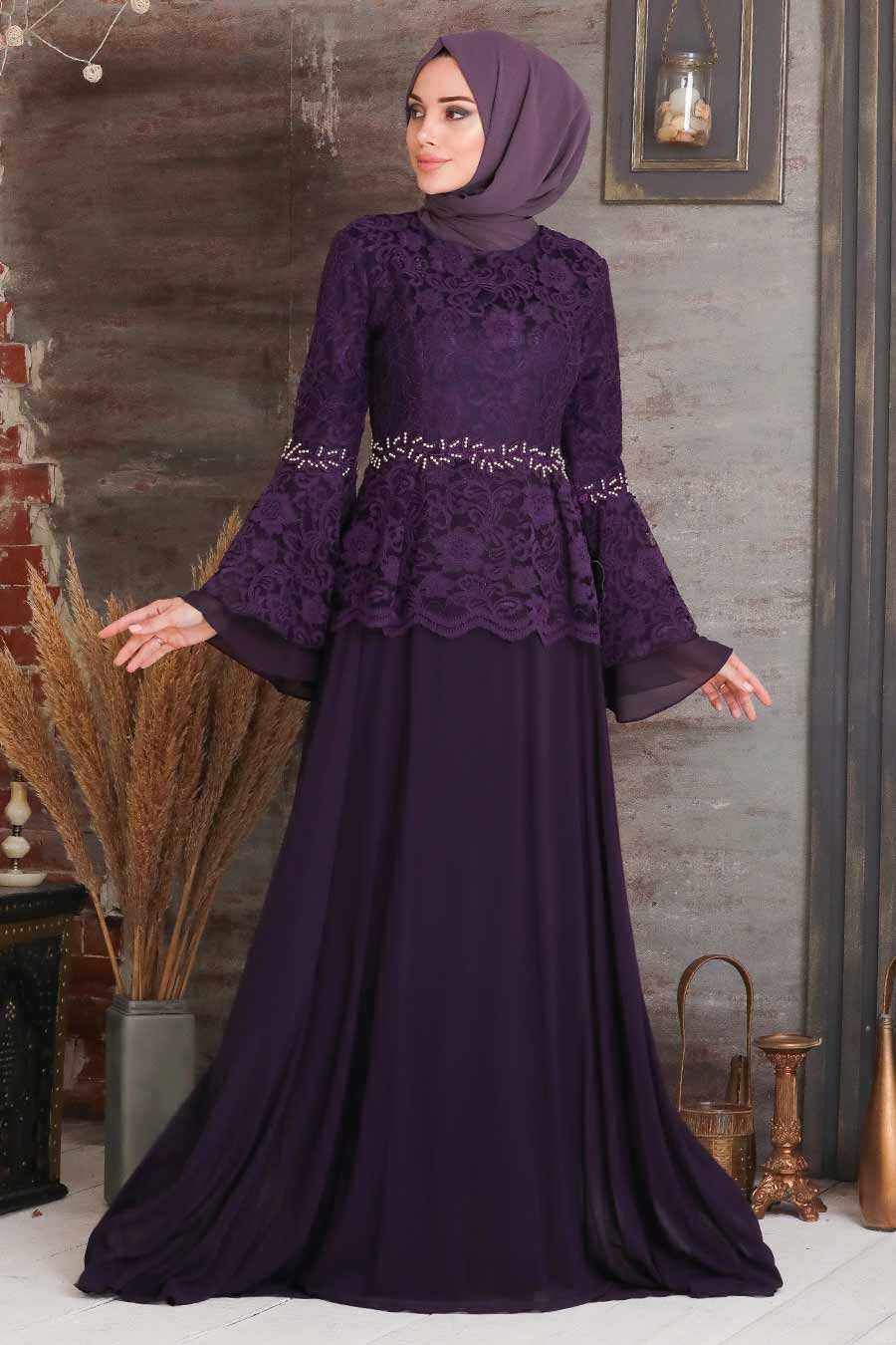 Long Purple Modest Wedding Dress 20671MOR - Neva-style.com