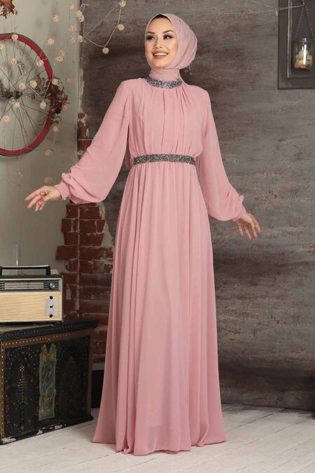 Modern Salmon Pink Islamic Clothing Wedding Dress 5339SMN - Neva-style.com
