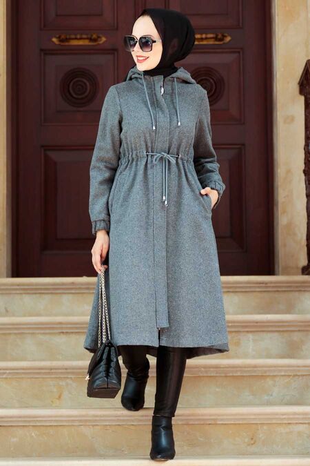 Smoke Color Hijab Coat 5578FU - Neva-style.com