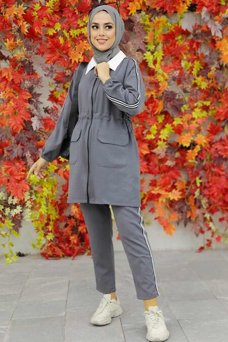 Smoke Color Hijab Double Suit 22144FU - Neva-style.com