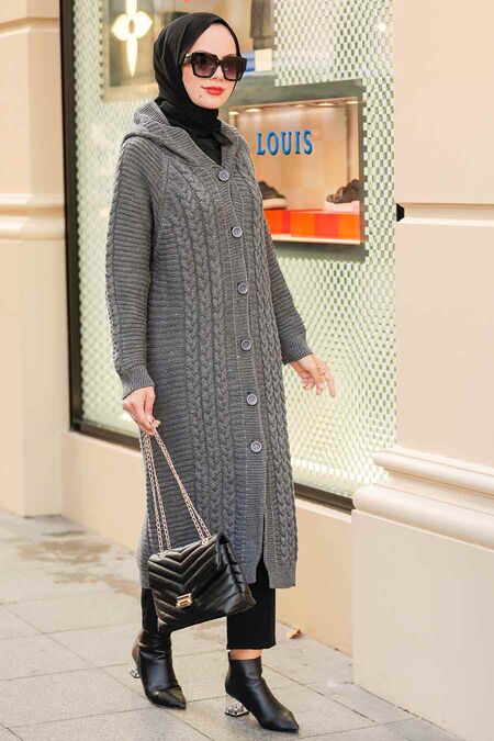 Smoke Color Hijab Knitwear Cardigan 41203FU - Neva-style.com