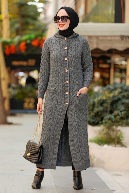 Smoke Color Hijab Knitwear Cardigan 5373FU - Neva-style.com