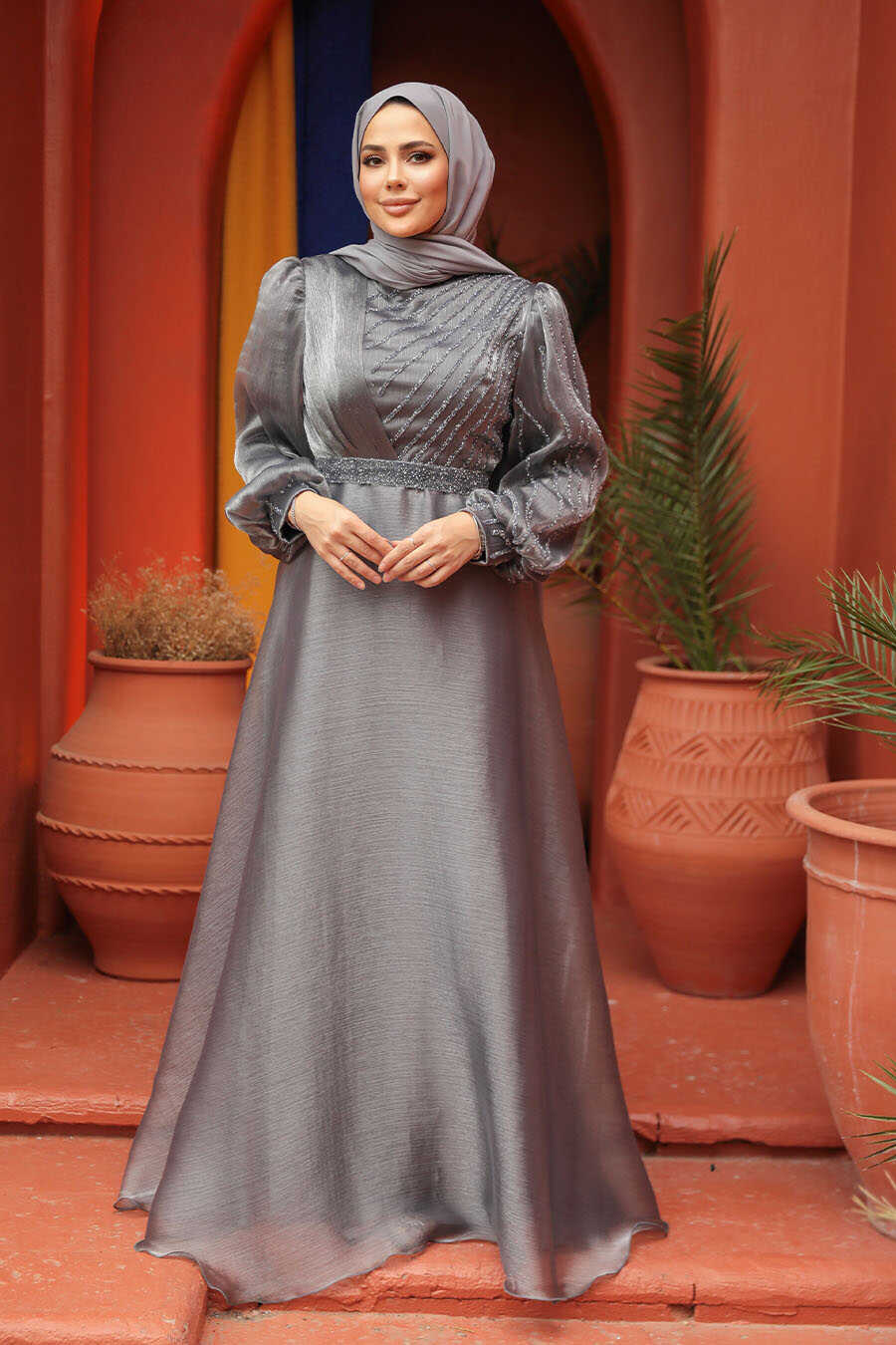 Smoke Color Modest Gown 51921FU - Neva-style.com