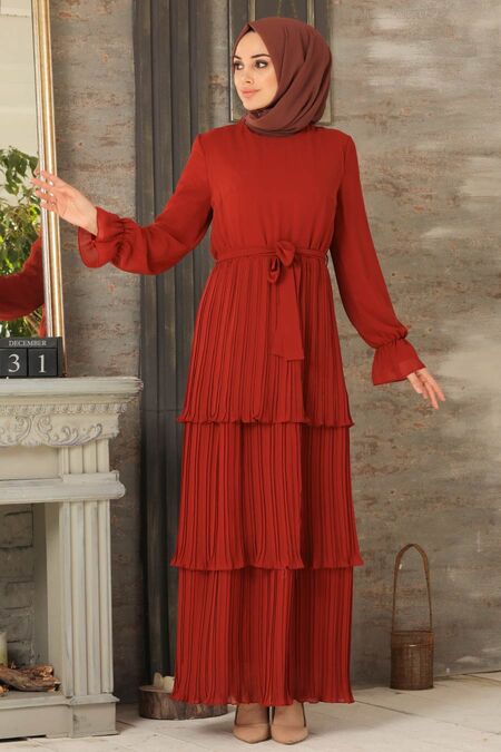 Terra Cotta Hijab Dress 2733KRMT - Neva-style.com
